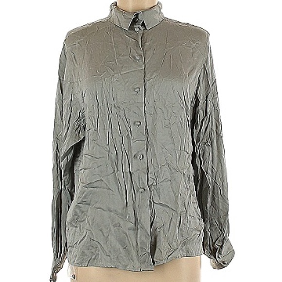 jaeger | Tops | Nwt Jaeger Size M Gray Silk Standing Collar Blouse In ...